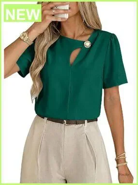 Tops | Short Sleeve Vneck Blouse For Work Business Casual Office Top ...